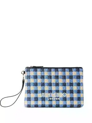 JIMMY CHOO Gingham Raffia Pouch With Wrist Strap - Blue