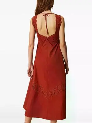 TWINSET Long Dress With Broderie Anglaise - Red