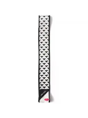 Prada Printed Silk Twill Skinny Scarf - Black