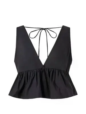Pinko V-neck Tie-detailed Cropped Top - Black