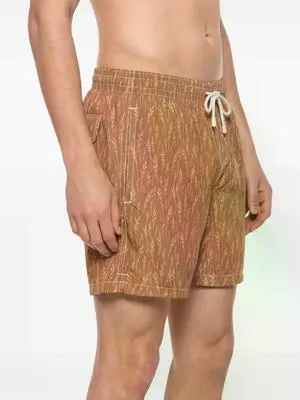 Canali Leaf-print Swim Shorts - Brown