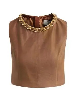Elisabetta Franchi Chain Detail Sleeveless Crop Top - Brown