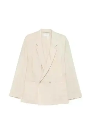 LEMAIRE Soft Double Breasted Jacket In Dry Silk - Neutrals