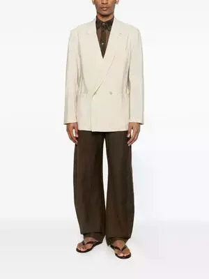LEMAIRE Soft Double Breasted Jacket In Dry Silk - Neutrals