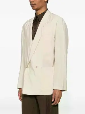 LEMAIRE Soft Double Breasted Jacket In Dry Silk - Neutrals