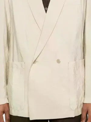 LEMAIRE Soft Double Breasted Jacket In Dry Silk - Neutrals