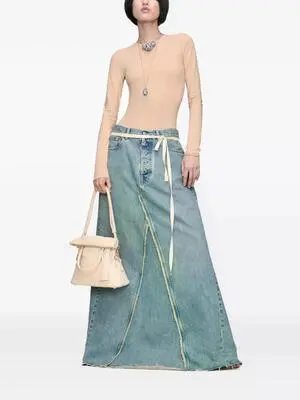 MAISON MARGIELA Frayed String-detail Maxi Cotton Skirt - Blue