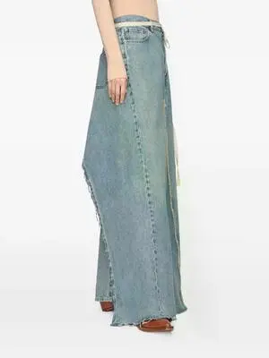 MAISON MARGIELA Frayed String-detail Maxi Cotton Skirt - Blue
