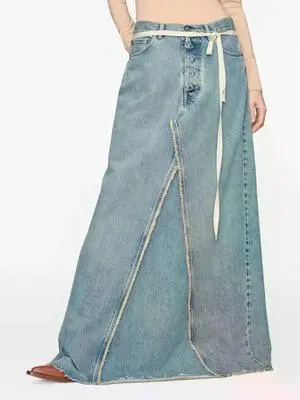 MAISON MARGIELA Frayed String-detail Maxi Cotton Skirt - Blue
