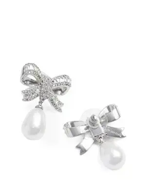 SELF-PORTRAIT Crystal-embellished Bow Earrings - Silver