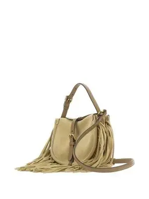 Etro Leather Shoulder Bag With Fringe And Buckle Detail - Neutrals