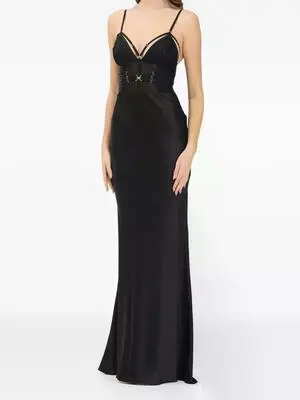 Elisabetta Franchi Satin Gown With Tulle Inserts - Black