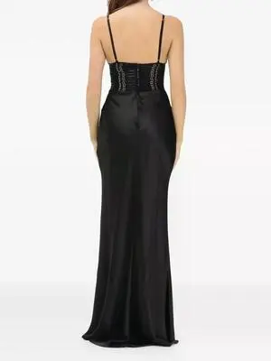 Elisabetta Franchi Satin Gown With Tulle Inserts - Black