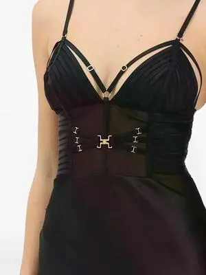 Elisabetta Franchi Satin Gown With Tulle Inserts - Black