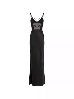 Elisabetta Franchi Satin Gown With Tulle Inserts - Black