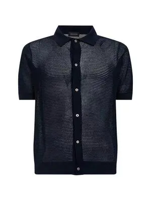 Tagliatore Pointelle Ribbed Polo Shirt - Blue