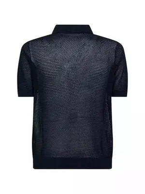 Tagliatore Pointelle Ribbed Polo Shirt - Blue
