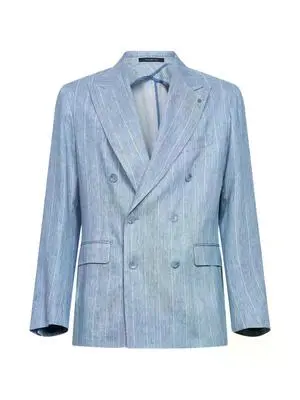 Tagliatore Peak Lapel Striped Jacket - Blue