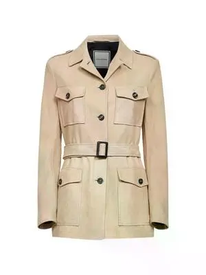 Tagliatore Buttoned Belted Lambskin Jacket - Neutrals