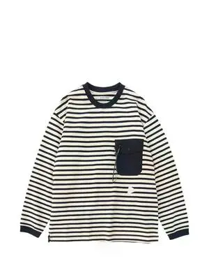 AND WANDER Striped Patch-pocket T-shirt