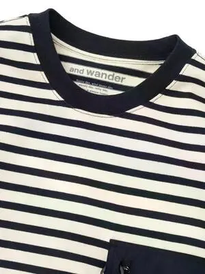 AND WANDER Striped Patch-pocket T-shirt