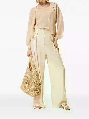 TWINSET Mesh Stitch Cardigan And Top With Floral Appliqu