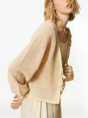 TWINSET Mesh Stitch Cardigan And Top With Floral Appliqu