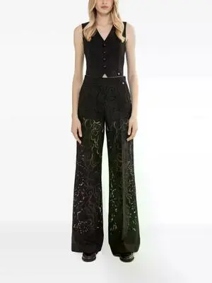 NISSA Floral-embroidered Wide Leg Trousers