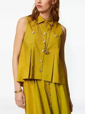 TWINSET Sleeveless Poplin Shirt With Patch Pockets And Pleats - Yellow