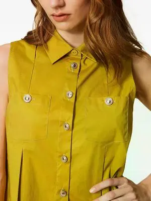 TWINSET Sleeveless Poplin Shirt With Patch Pockets And Pleats - Yellow