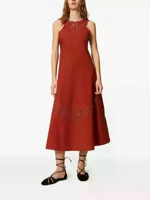 TWINSET Broderie Anglaise Maxi Dress With Tie Detail And Open Back - Red