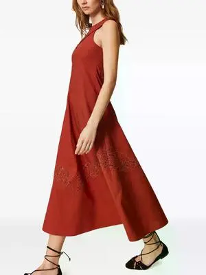 TWINSET Broderie Anglaise Maxi Dress With Tie Detail And Open Back - Red
