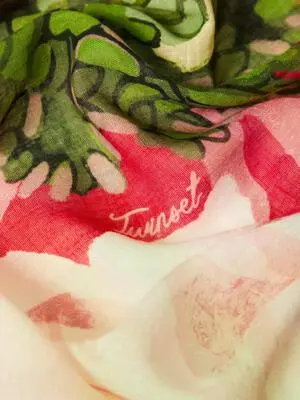 TWINSET Linen Blend Keffiyeh With Flowers