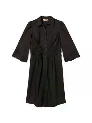 TWINSET Midi Poplin And Broderie Anglaise Shirt Dress - Black