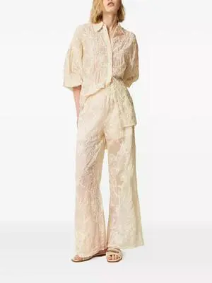 TWINSET Floral Embroidery Palazzo Pants - Neutrals