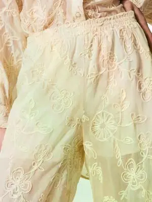 TWINSET Floral Embroidery Palazzo Pants - Neutrals