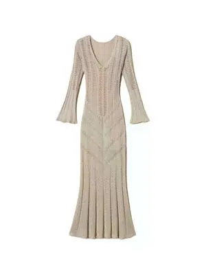 TWINSET Midi V-neck Dress With Flared Hem - Neutrals
