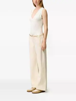 Claudie Pierlot Sleeveless V-neck Knit Bodysuit With Ruffle Detail - Neutrals