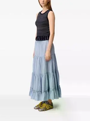 Claudie Pierlot Striped Knit Top With Ruffled Hem - Blue