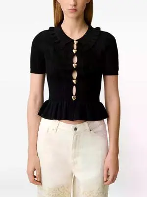 Claudie Pierlot Heart" Open-knit Top With Frilled Collar