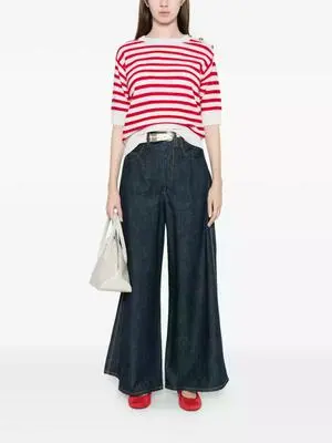 ALLUDE Striped Short-sleeve Top
