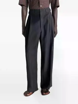 LEMAIRE Pleated Tailored Pants In Viscose Linen Gabardine - Black