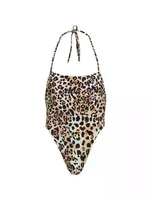 Dsquared2 Animal Print Halterneck One-piece Swimsuit - Neutrals