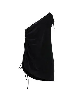 Balmain One-shoulder Mini Dress With Drawstring Detail - Black