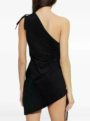 Balmain One-shoulder Mini Dress With Drawstring Detail - Black