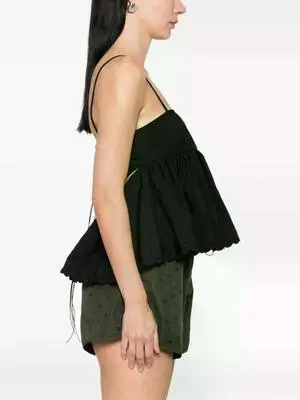 Cecilie Bahnsen Selena Embroidered Taffeta Top - Black