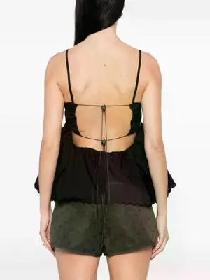 Cecilie Bahnsen Selena Embroidered Taffeta Top - Black