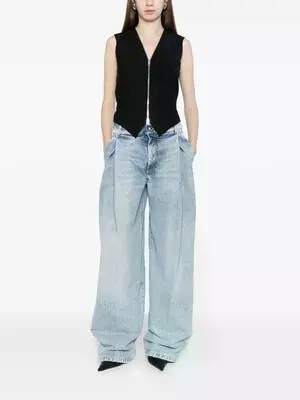 Sportmax Salbatro Button-embellished Pleated Denim Trousers