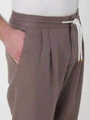 Brunello Cucinelli Linen And Cotton Trousers - Brown