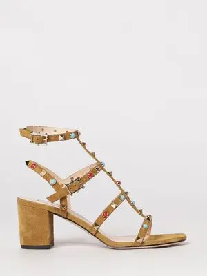 Valentino Garavani Rockstud Embellished Suede Sandals - Beige